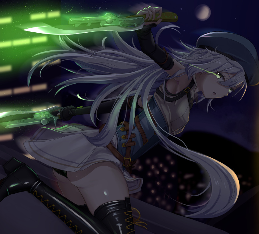 Safebooru - 1girl armpits boots breasts clothes lift detached sleeves dual wielding eiyuu ...