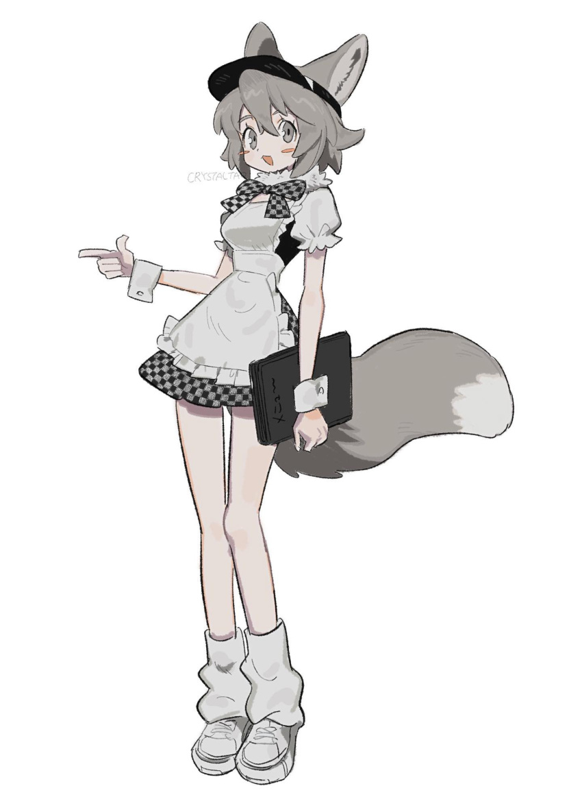 Safebooru - 1girl animal ears apron artist name blush stickers commentary request full body grey ...