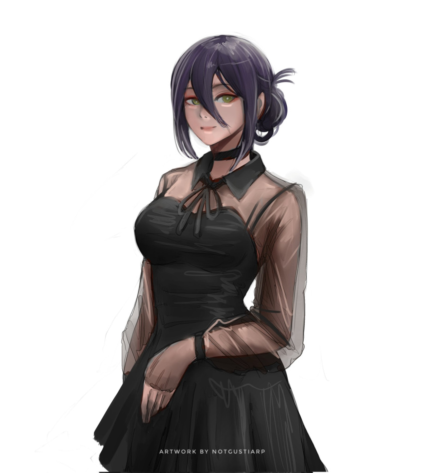 Safebooru - 1girl artist name black choker black dress black ribbon chainsaw man choker closed ...