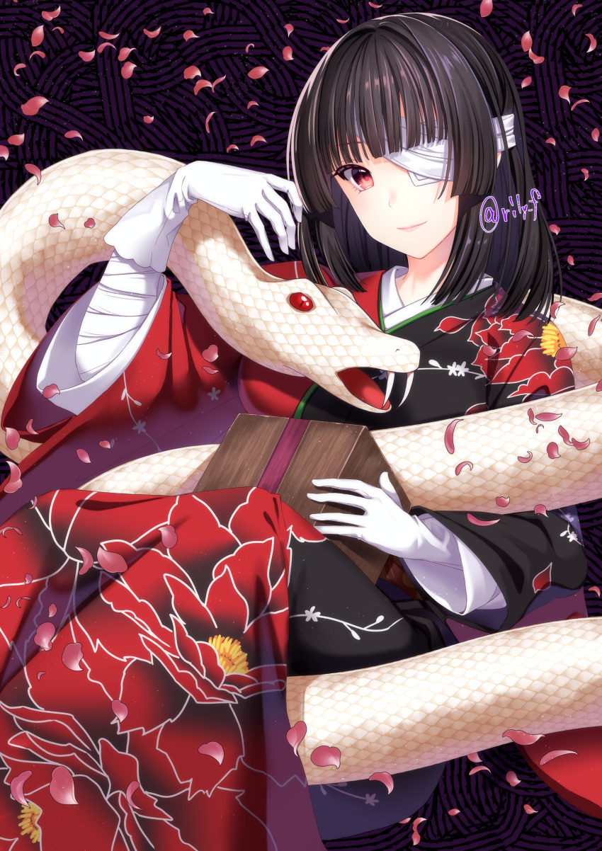 Safebooru - 1girl absurdres bandage over one eye bandaged arm bandages black hair blunt bangs ...