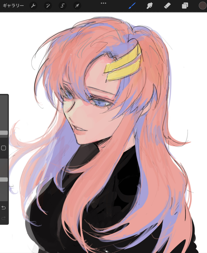 Safebooru - 1girl art program in frame black shirt blue eyes breasts gundam gundam seed hair ...