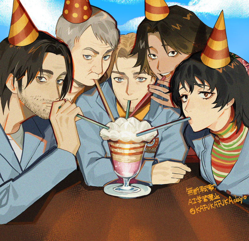 Safebooru - 1girl 4boys :d anya (mouthwashing) beard stubble black eyes ...