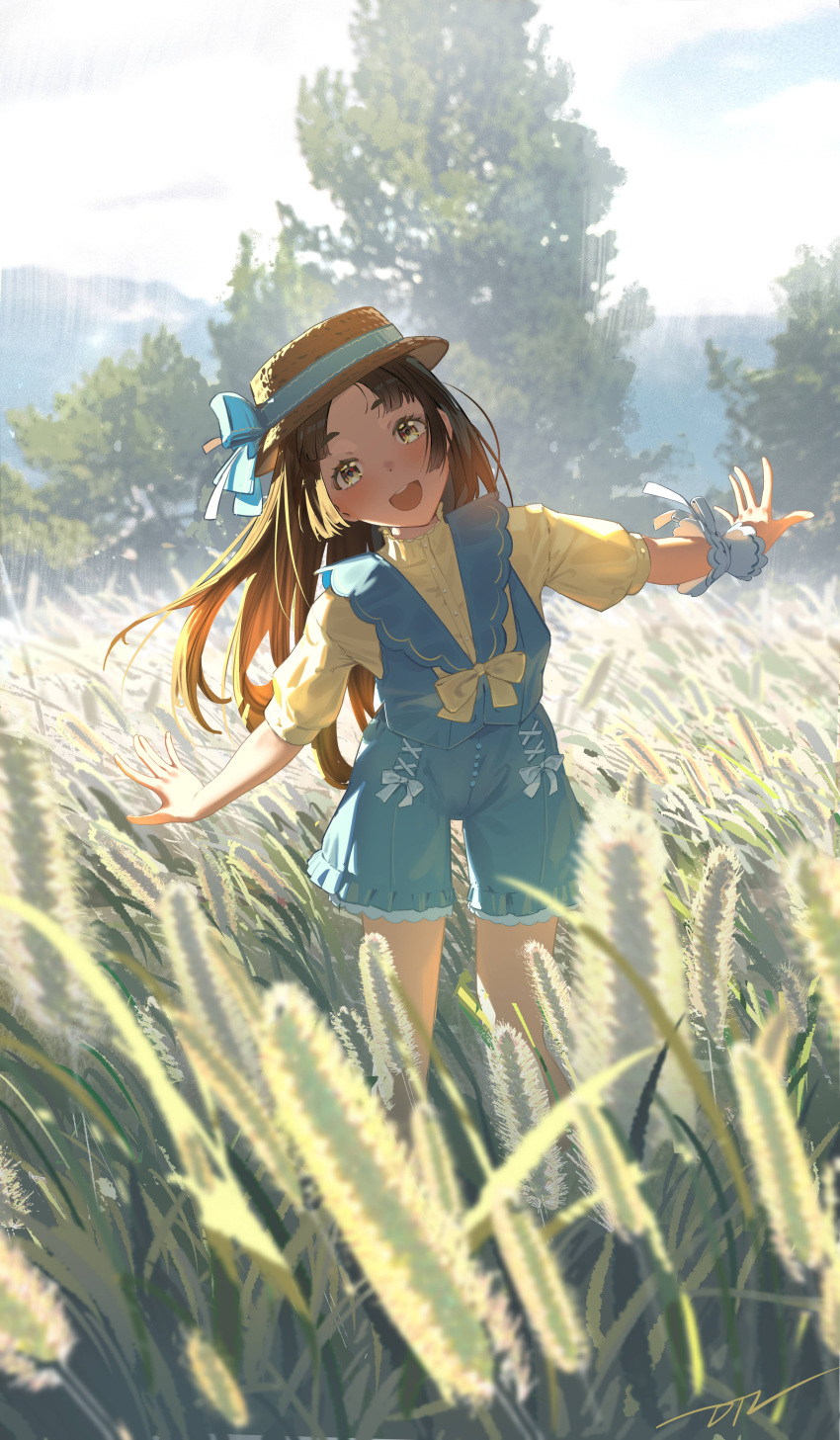 Safebooru - 1girl absurdres blue bow blue shorts blush bow brown eyes ...