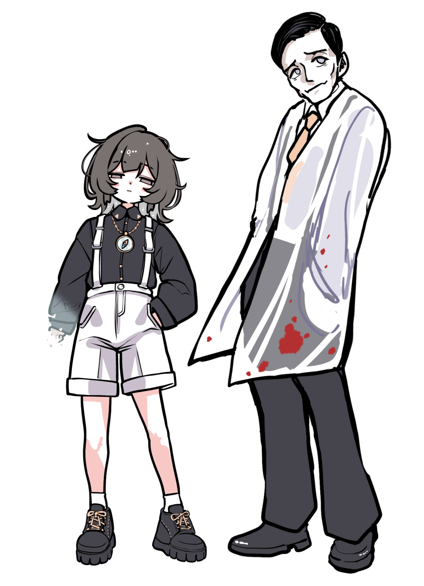 Safebooru - 1boy 1girl absurdres black footwear black hair black pants black shirt blood blood ...