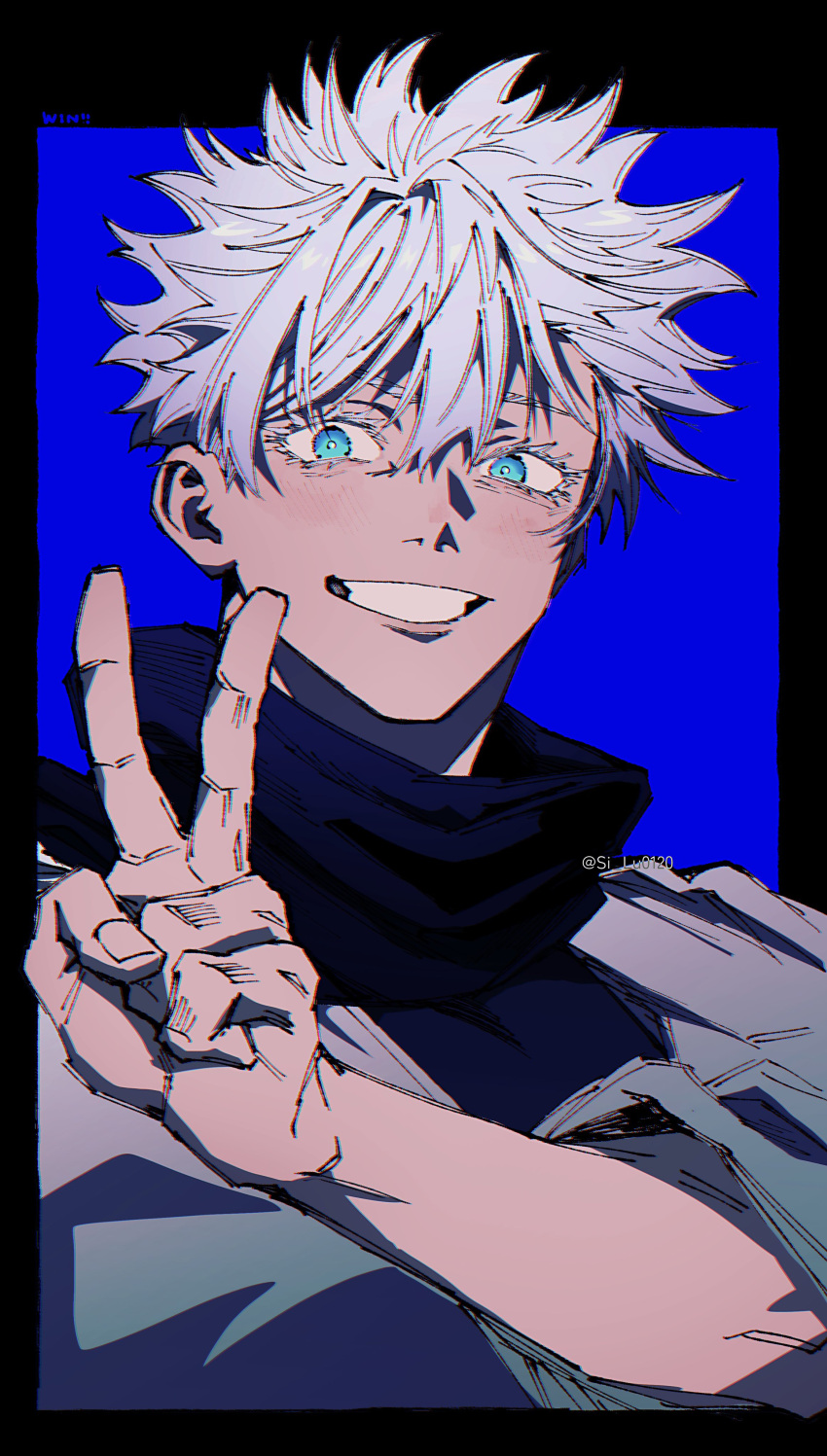 Safebooru - 1boy absurdres black scarf blue background blue eyes blush ...