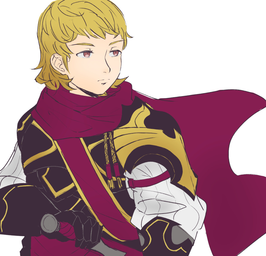 Safebooru - 1boy armor blonde hair brown eyes cape facing viewer fire ...