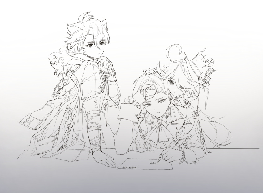 Safebooru - 1girl 2boys absurdres ahoge ascot bandaged arm bandages closed mouth coat coat on ...