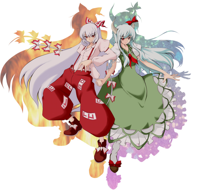 Safebooru - 2girls ex-keine fujiwara no mokou highres holding hands ...