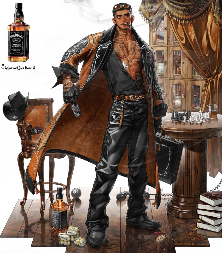 Safebooru - 1boy 8-ball absurdres alcohol banknote belt bishop (chess ...