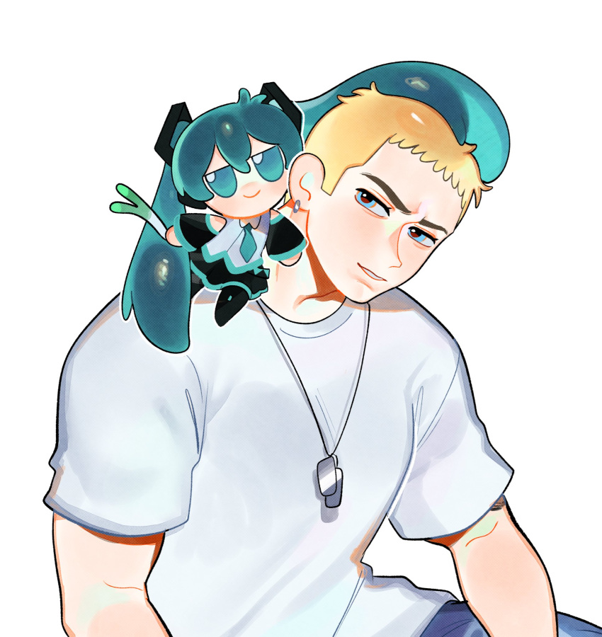 Safebooru - 1boy blonde hair blue eyes character doll chibi dog tags ...