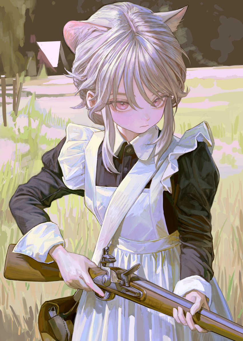 Safebooru - 1girl animal ear fluff animal ears antique firearm apron ...