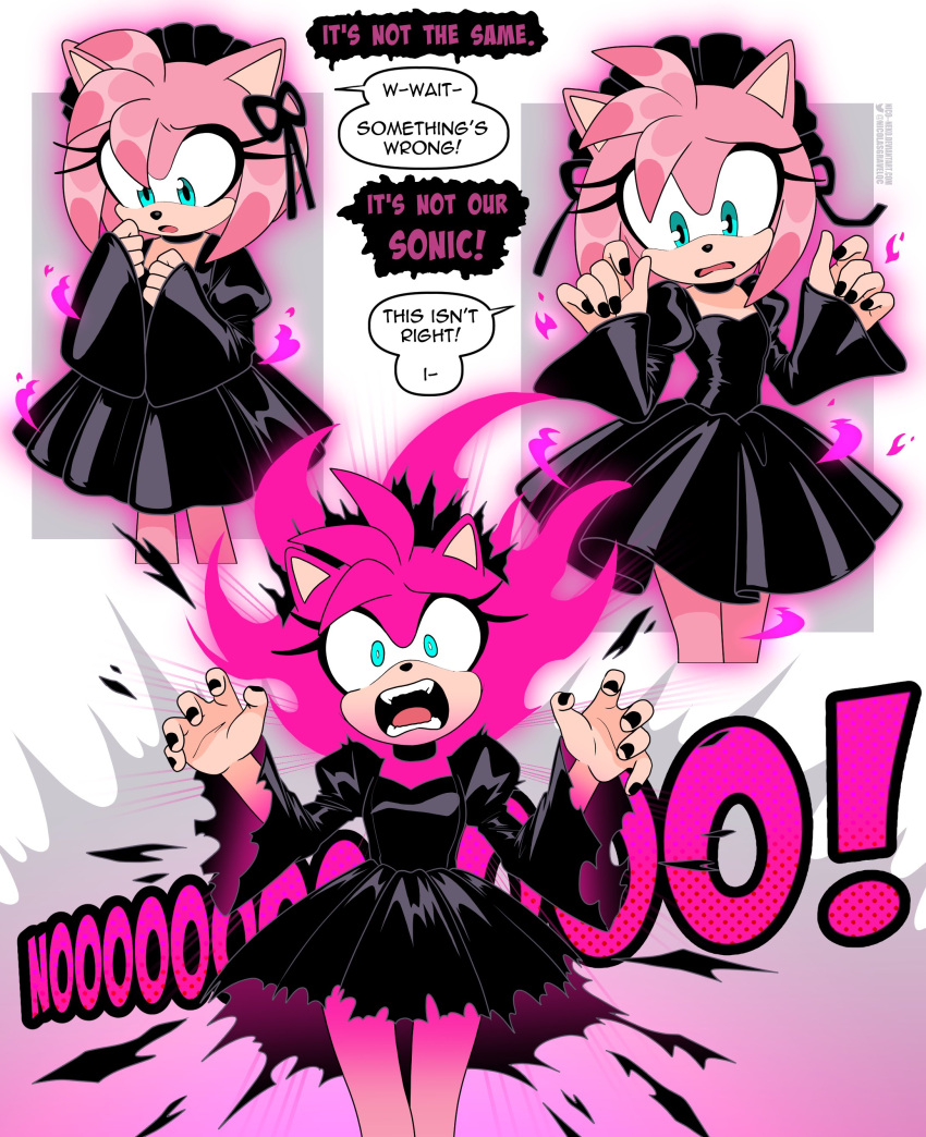 Safebooru - 1girl absurdres alternate costume amy rose animal ears black dress black nails ...