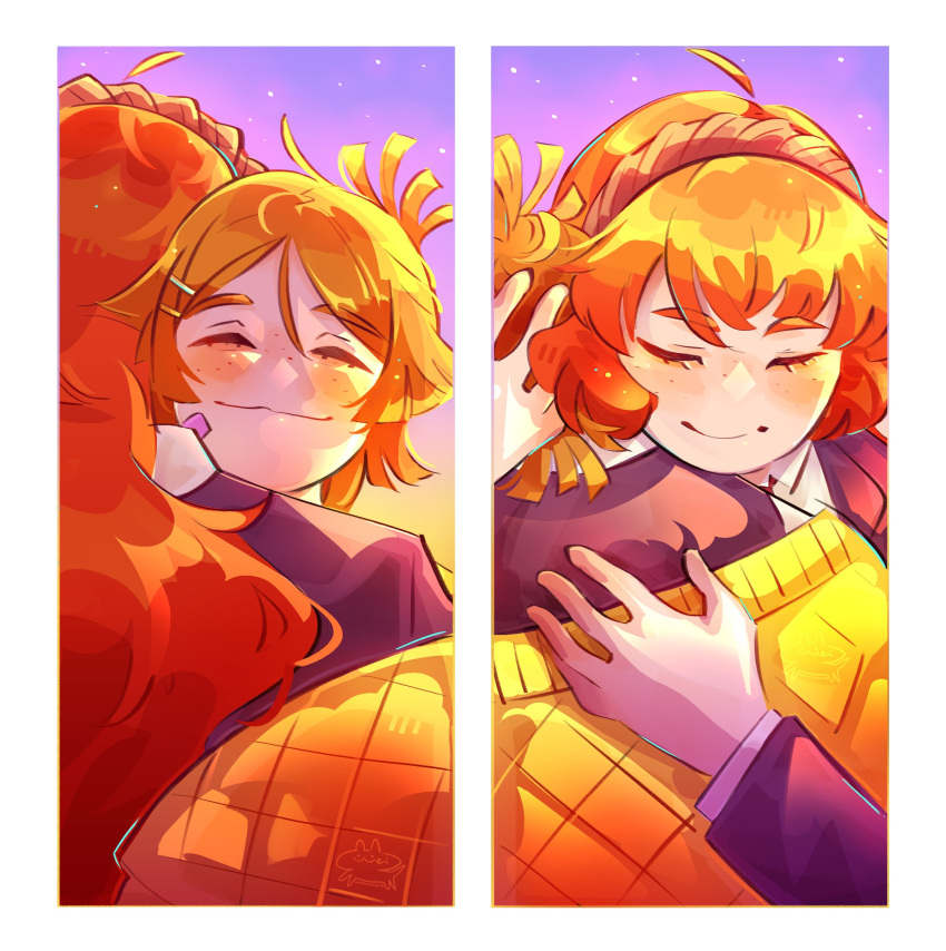 Safebooru - 2girls absurdres ahoge black jacket black vest blush closed ...