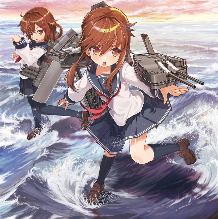 Safebooru - 2girls blue sailor collar blue skirt blue socks brown eyes ...