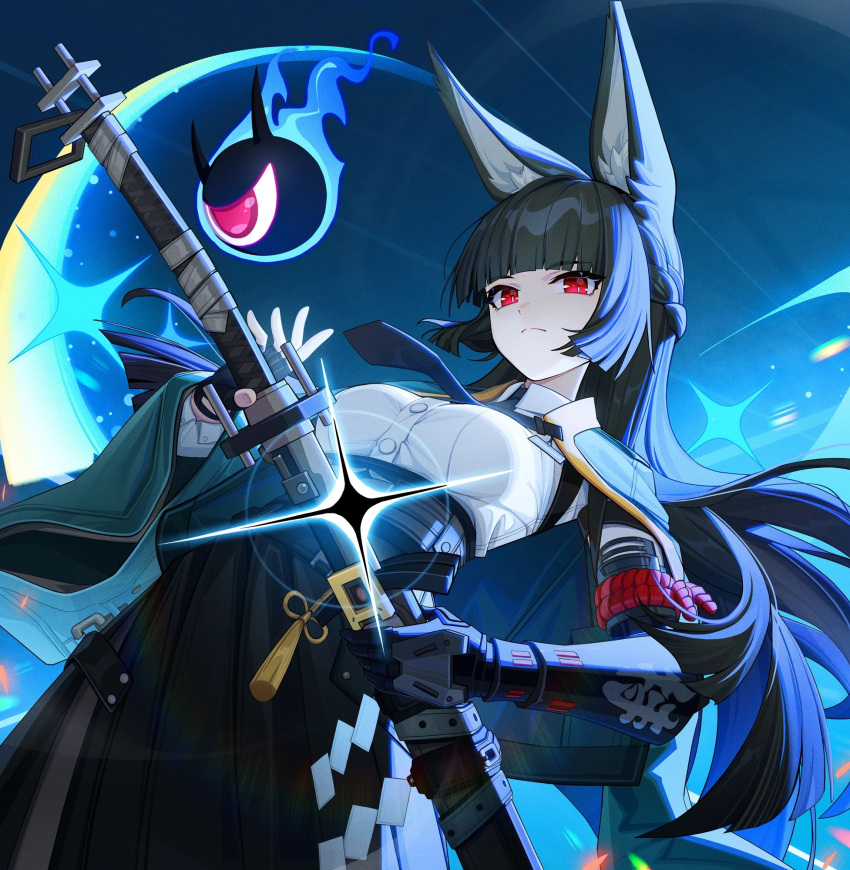 Safebooru - 1girl animal ears fox ears hoshimi miyabi katana long hair ...