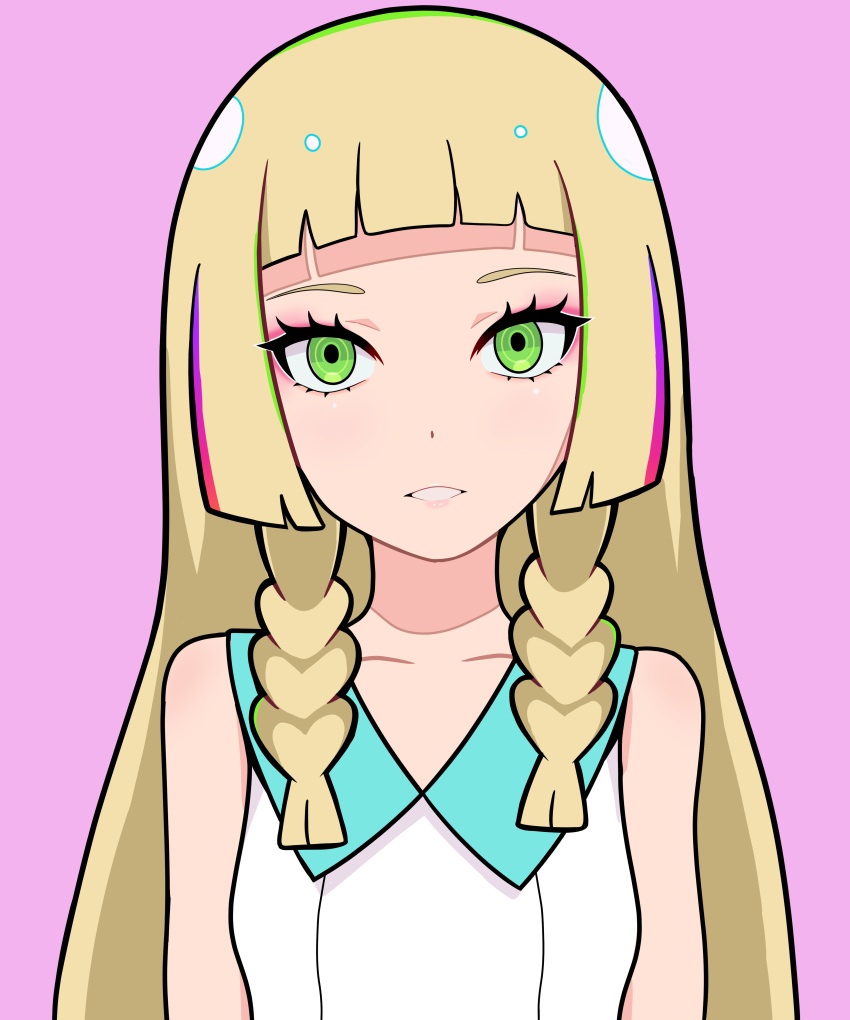 Safebooru - 1girl absurdres blonde hair blunt bangs blush braid dress green eyes highres lillie ...