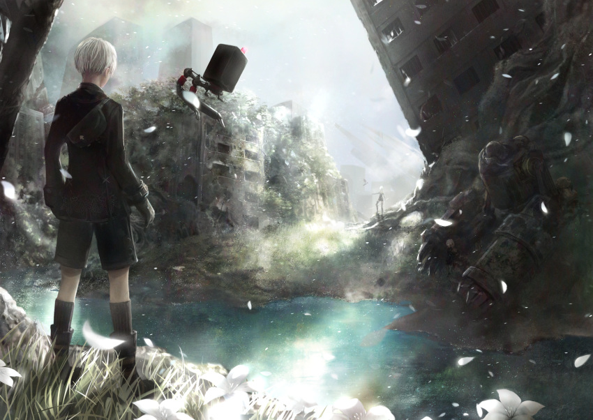 Safebooru - 1boy 9s (nier:automata) black jacket black shorts boots ...