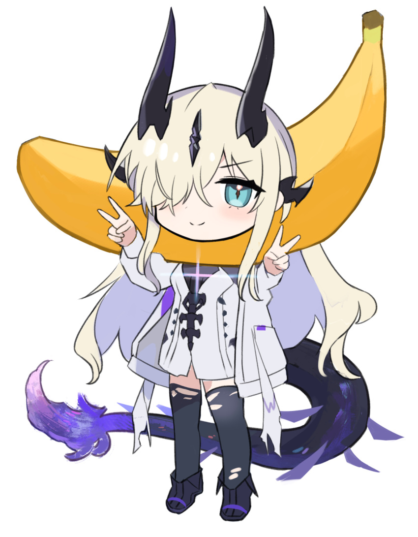 Safebooru - >:) 1girl arknights banana black thighhighs blue eyes blush boots brown hair closed ...