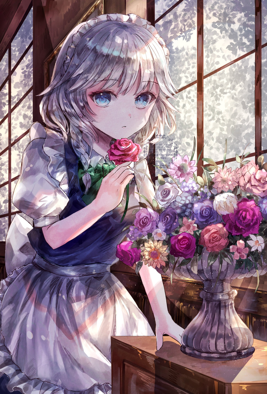 Safebooru - 1girl absurdres apron blue dress blue eyes bow bowtie commentary request dress ...