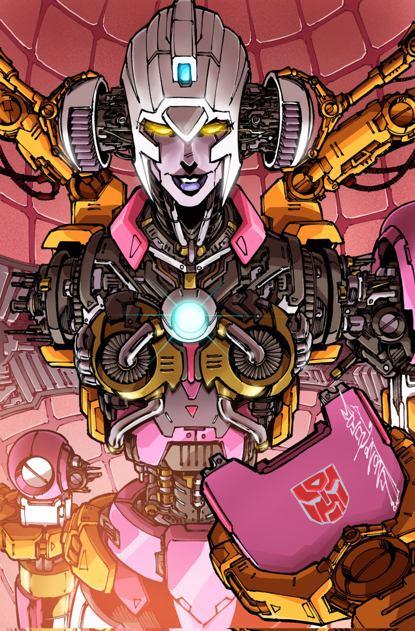 Safebooru - 1girl alex milne arcee autobot disassembly exposed internal machinery glowing ...