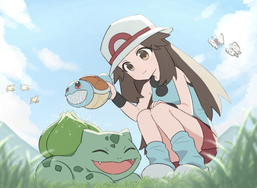 Safebooru - 1girl brown eyes brown hair bucket hat bulbasaur butterfree ...