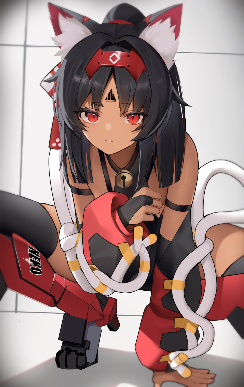 Safebooru - 1girl absurdres animal ear fluff animal ears black hair cat girl cat tail dark ...