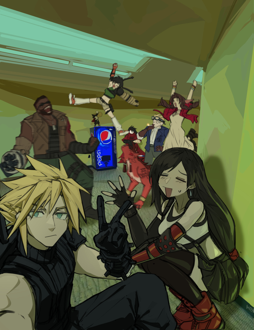 Safebooru - 3girls 5boys absurdres aerith gainsborough arms up ascot backrooms (creepypasta ...