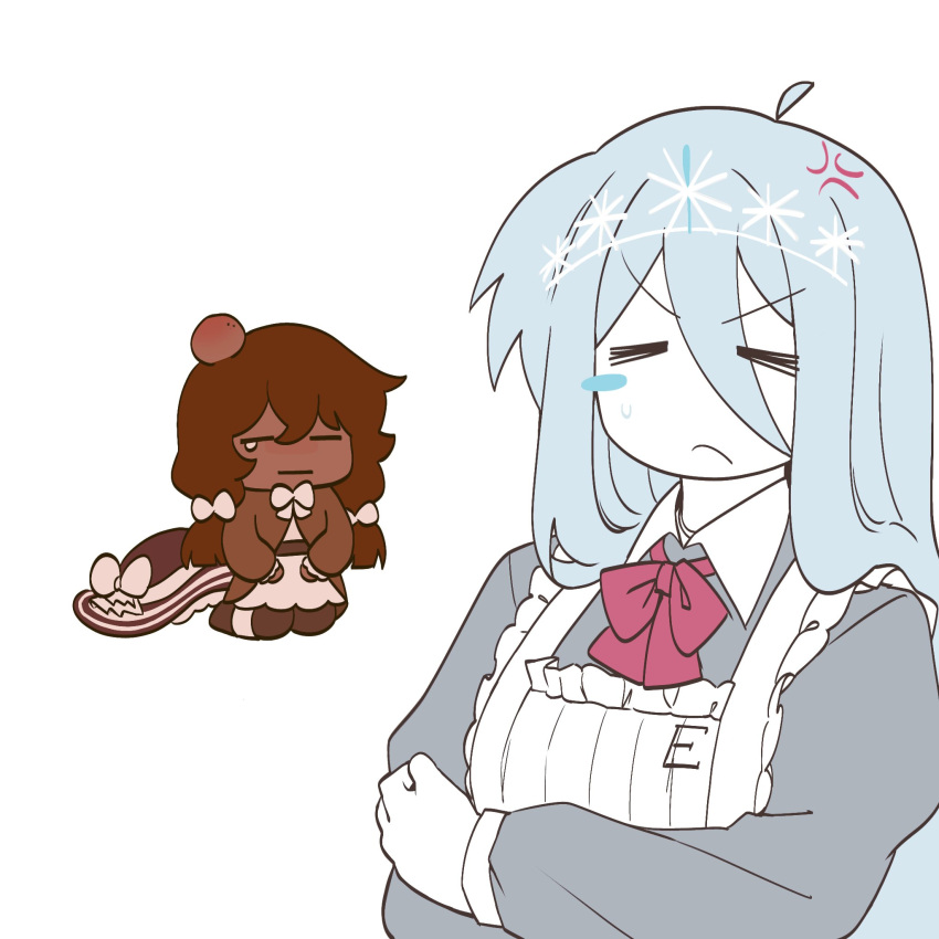 Safebooru - 2girls ahoge anger vein apron blue hair blush stickers ...