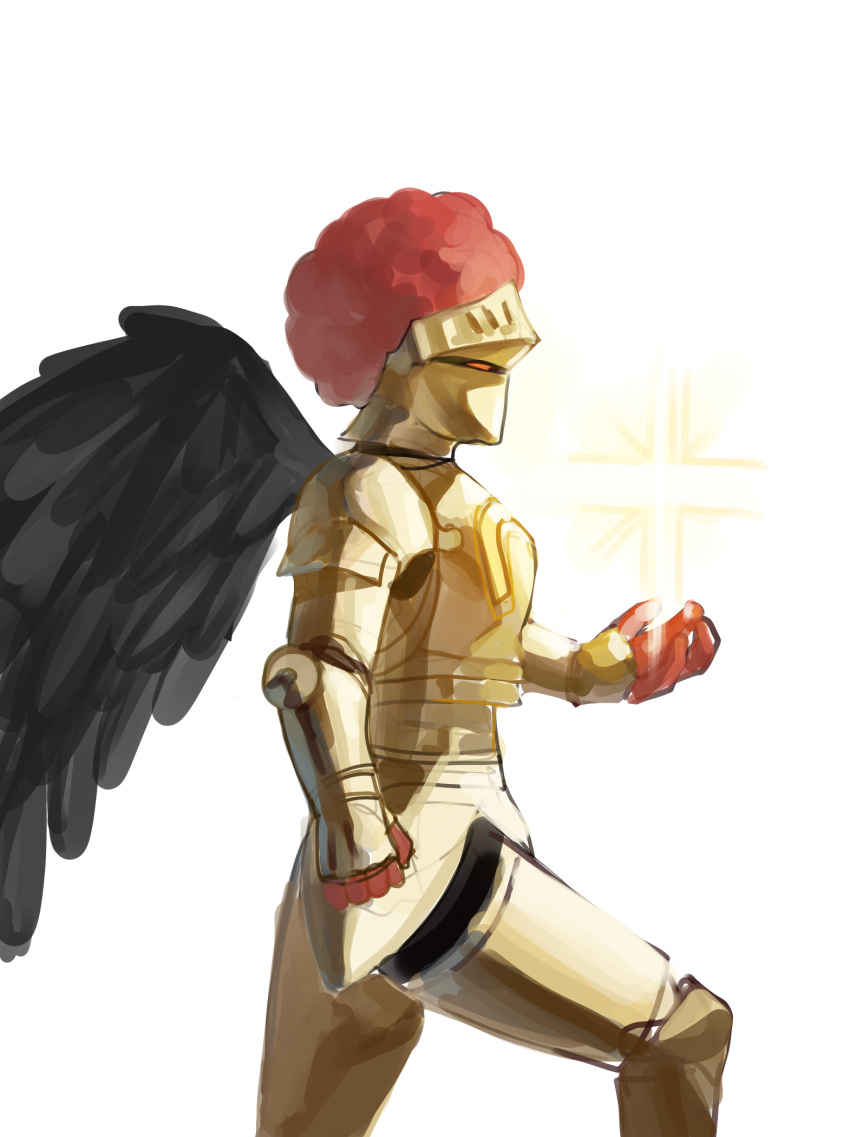 Safebooru - 1boy afro armor black wings breastplate dokomon feathered wings from side full armor ...