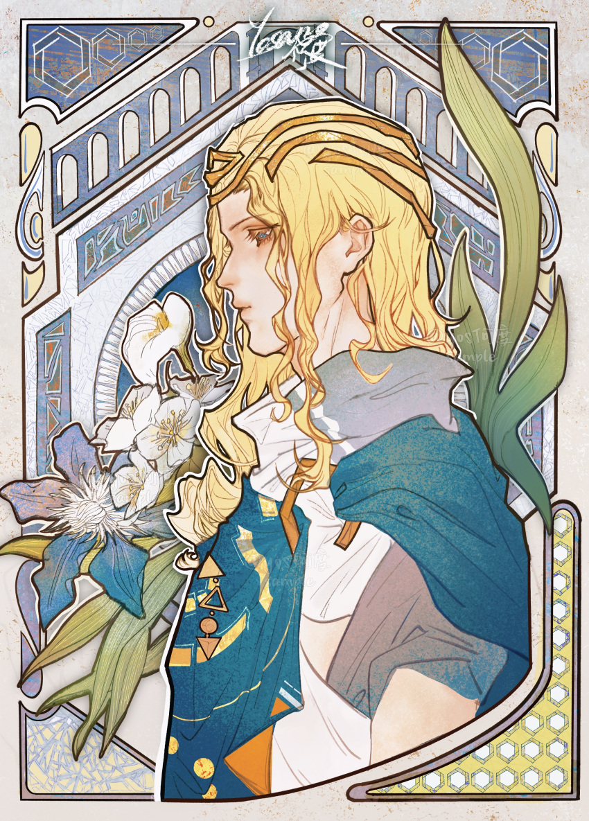 Safebooru - 1boy absurdres ancient greek clothes art nouveau artist name blonde hair blue eyes ...
