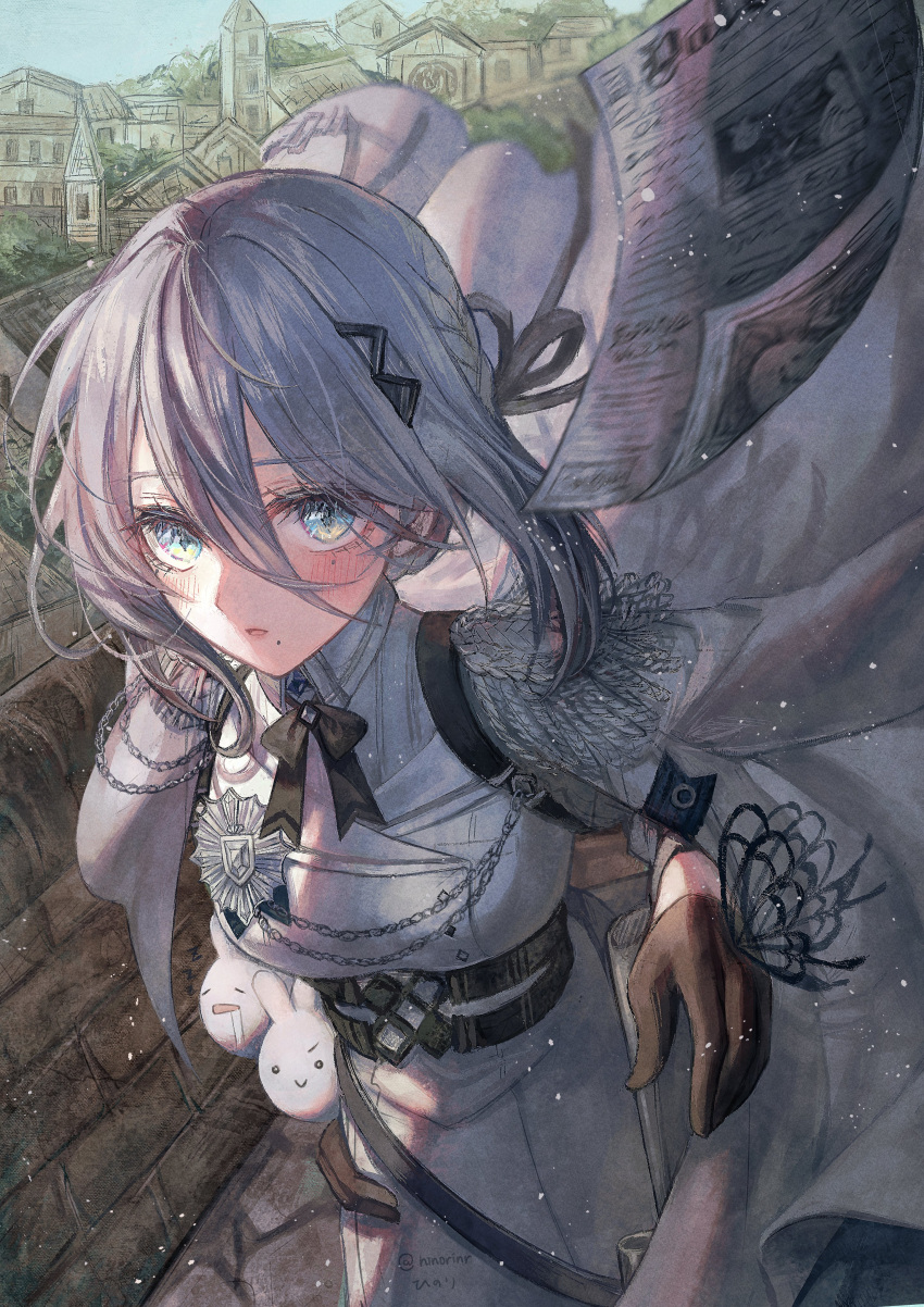 Safebooru - 1girl absurdres belt black belt black bow black bowtie black gloves blue eyes blush ...