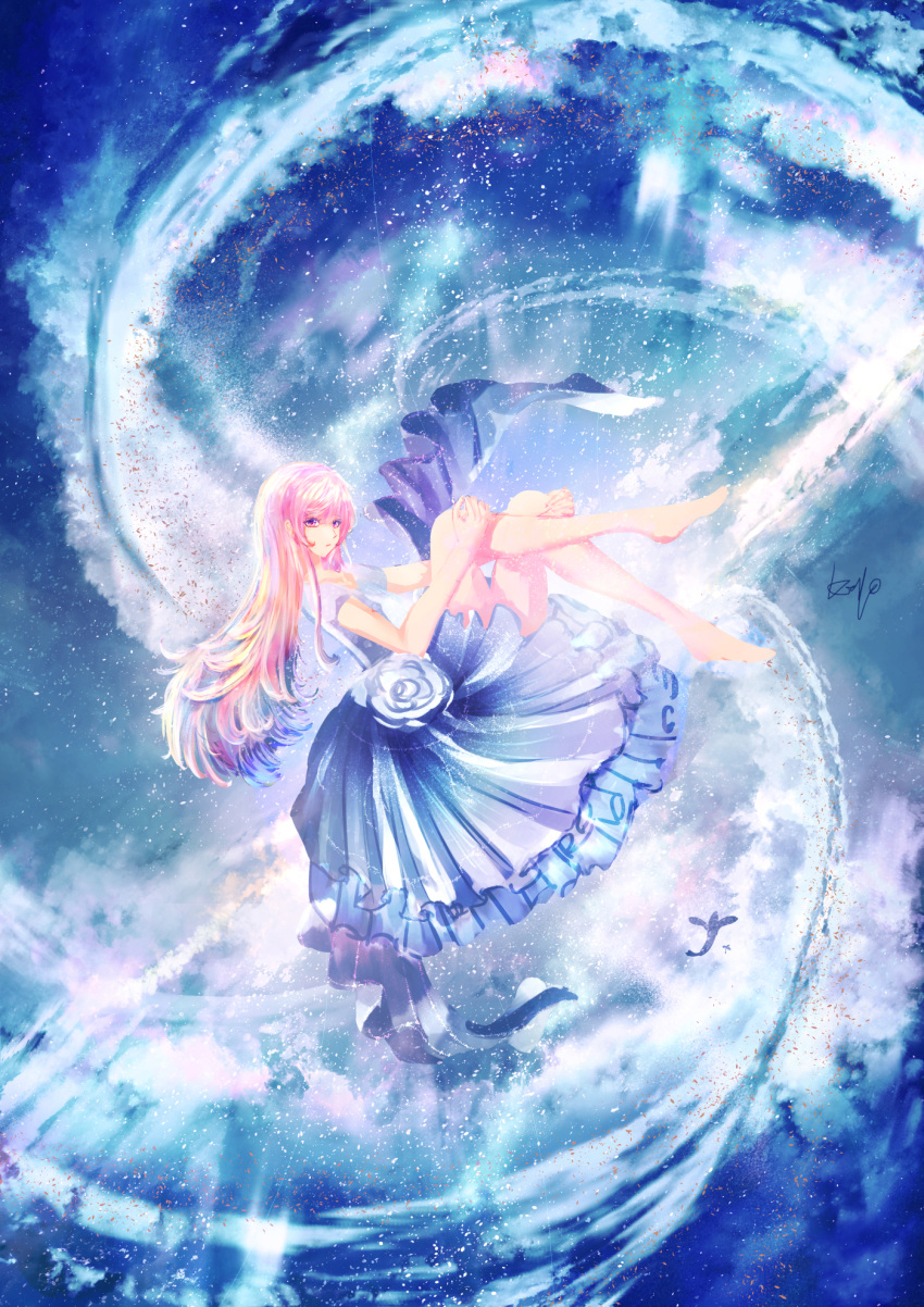 Safebooru 1girl Bare Legs Barefoot Blue Sky Clouds Cloudy Sky Dress 1474