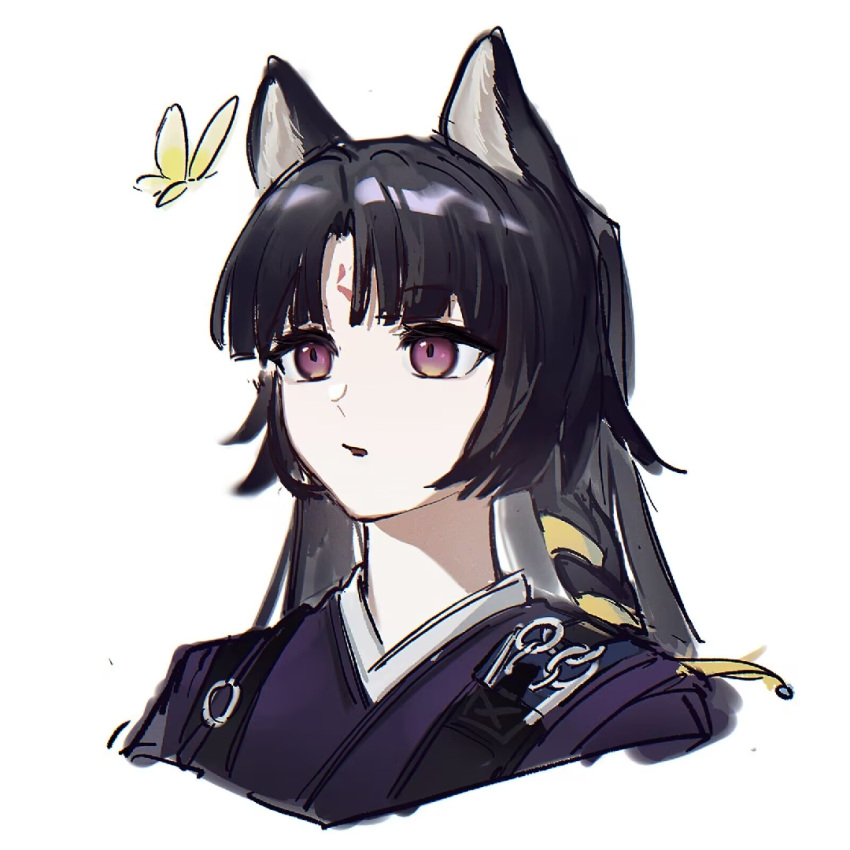 Safebooru - 1girl animal ears arknights black hair bug butterfly chinese commentary commentary ...