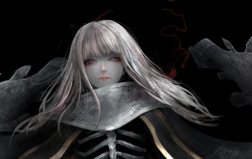 Safebooru - 1girl black background black cloak bone cloak commentary ...