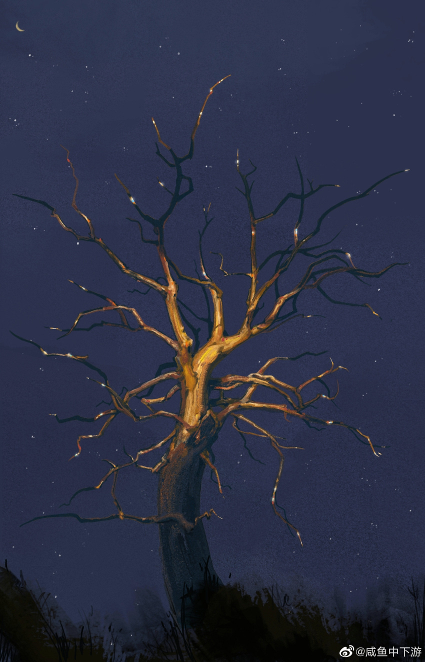 Safebooru - absurdres bare tree crescent moon grass highres moon night ...