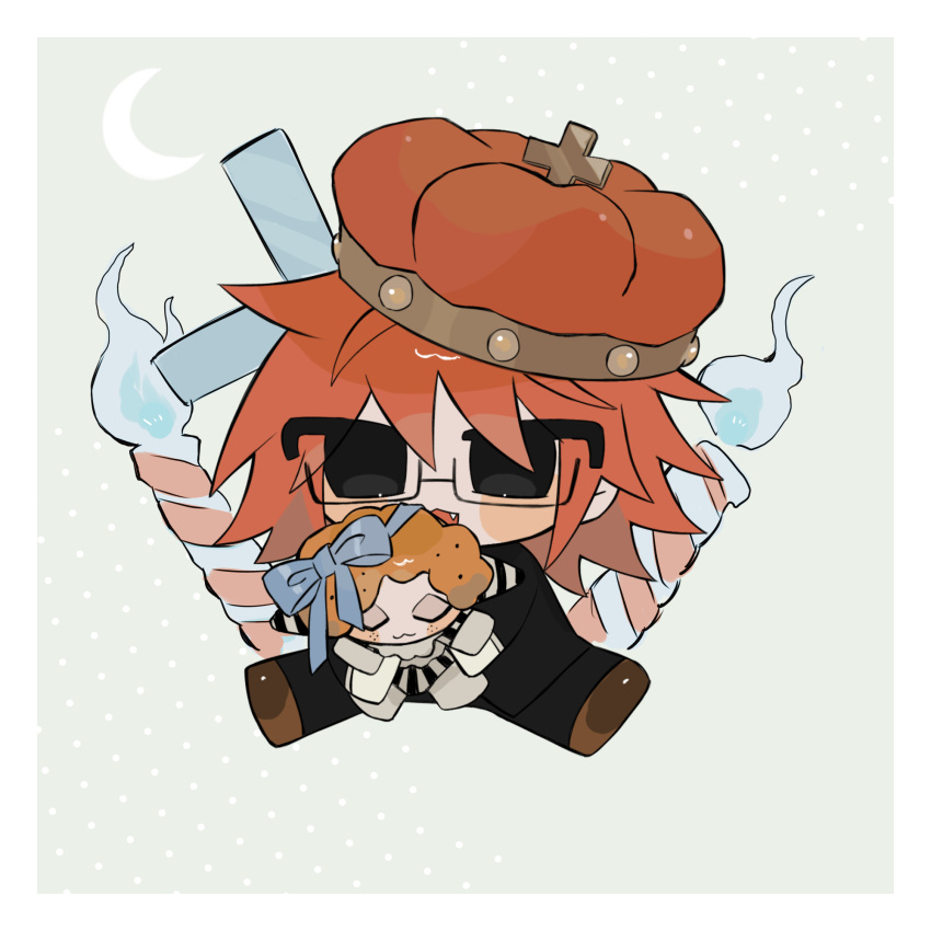 Safebooru - 2boys black eyes candle chibi clown crescent moon crown ...