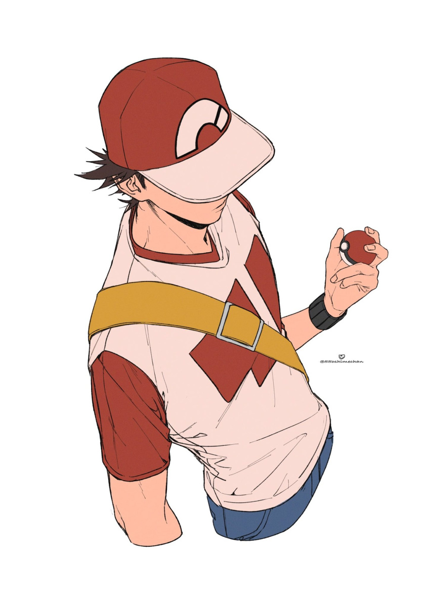 Safebooru - 1boy 55oshimechan blue pants brown hair closed mouth hat ...