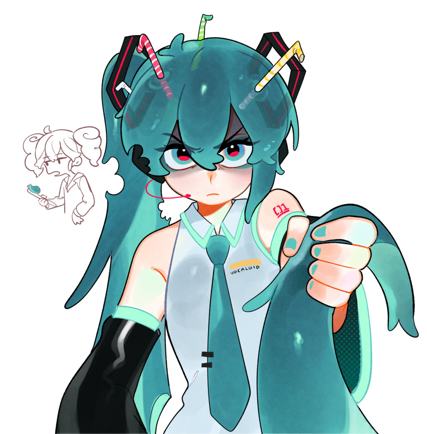 Safebooru - aqua hair blue eyes detached sleeves frown hatsune miku ...