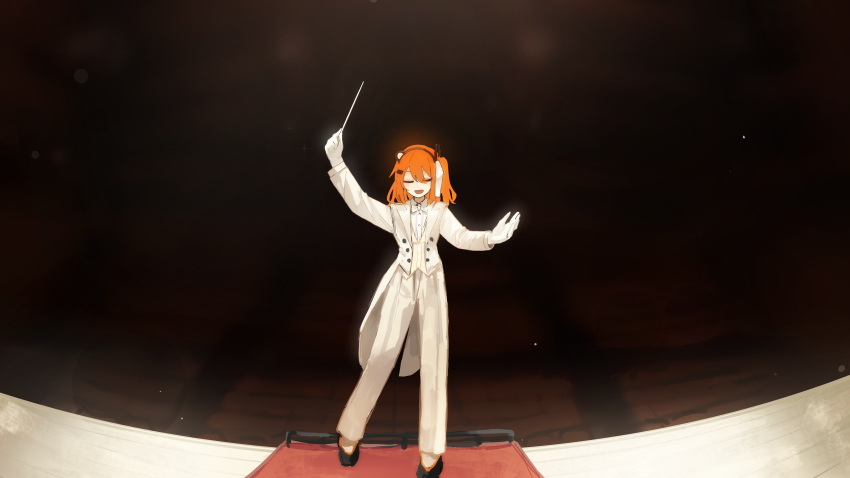 Safebooru - 1girl a.i. voice absurdres adachi rei alternate costume arm up auditorium black ...