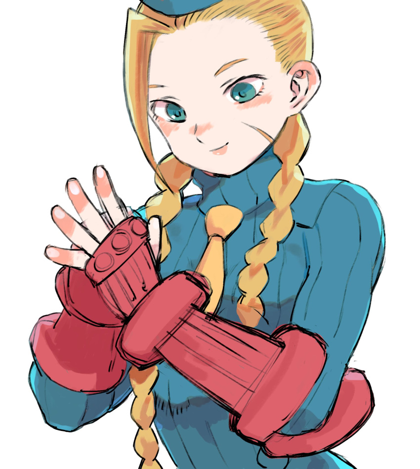 Safebooru - 1girl blonde hair blue eyes blue hat braid cammy white cammy white (cosplay) closed ...