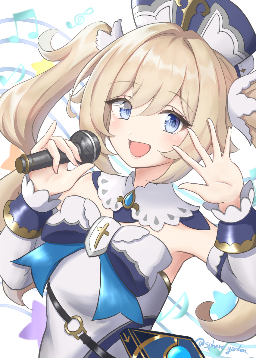 Safebooru - 1girl :d absurdres armpits artist name barbara (genshin impact) bare shoulders belt ...