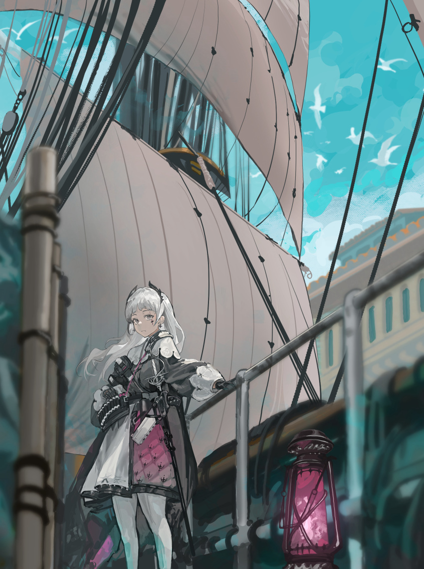 Safebooru - 1girl absurdres animal arknights bird black dress black gloves closed mouth ...