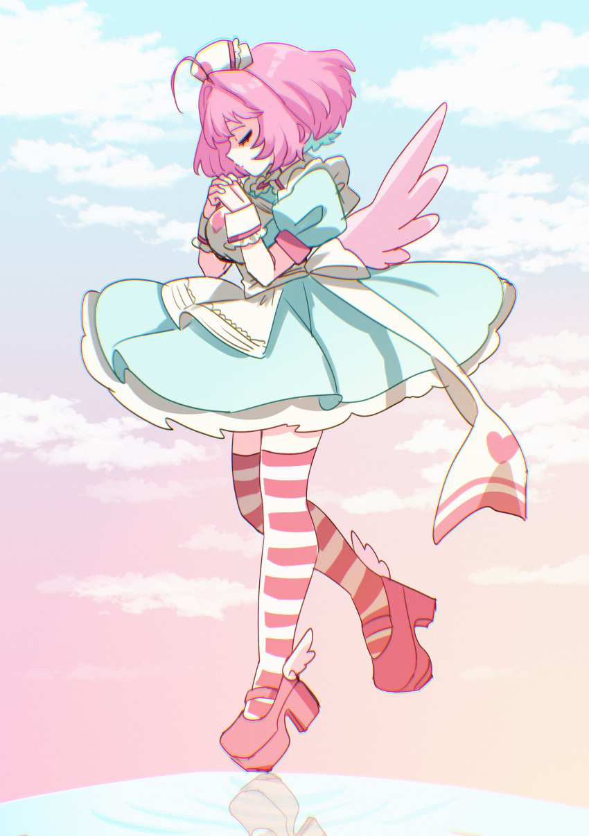 Safebooru - 1girl absurdres apron aqua dress aqua hair blue sky breasts cardcaptor sakura ...