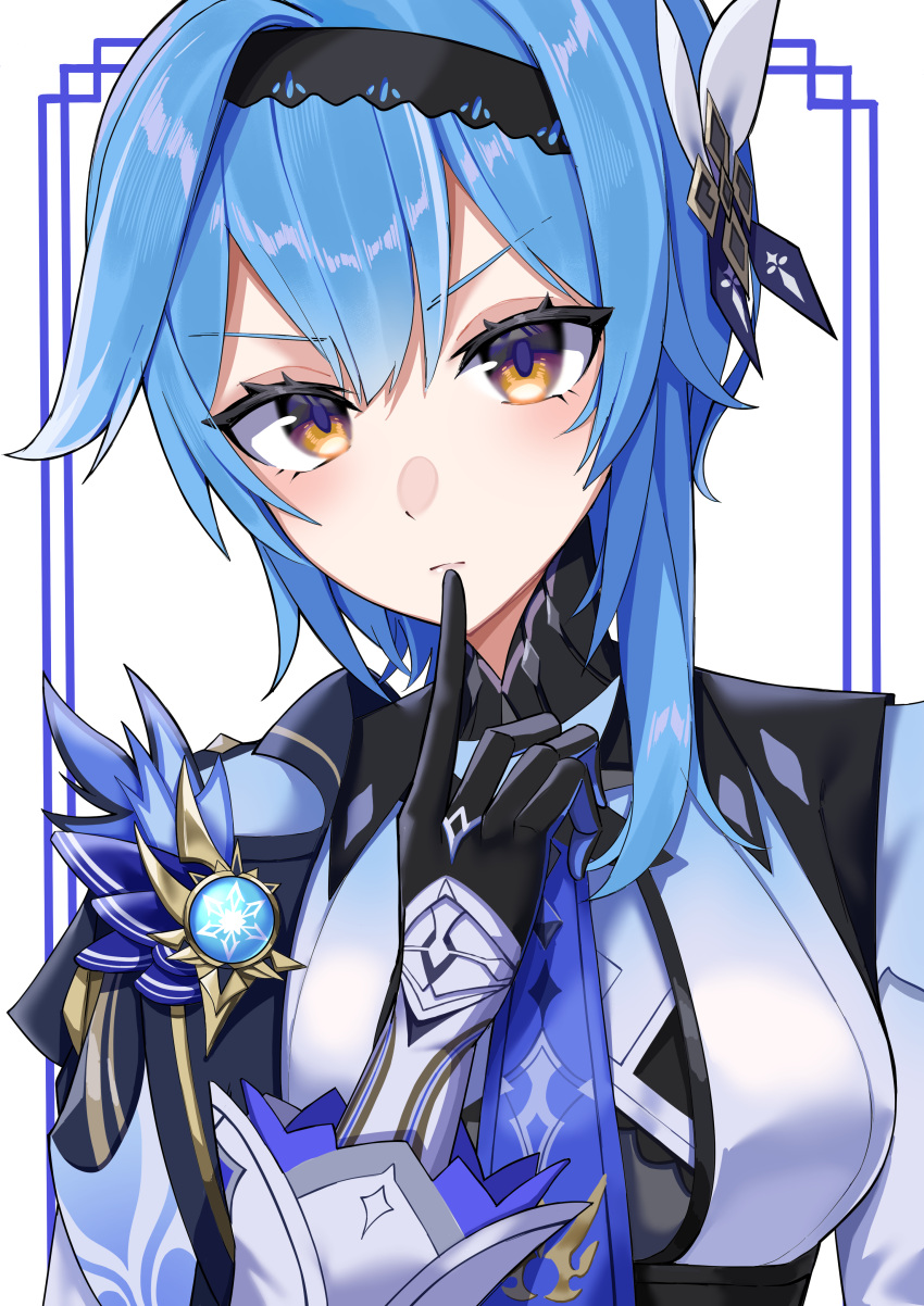 Safebooru - 1girl absurdres black gloves black hairband blue hair breasts closed mouth eula ...