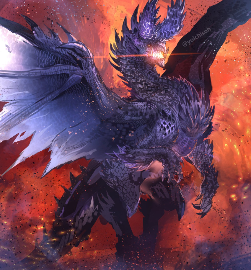 Safebooru - alatreon animal focus artist name claws embers glowing mouth highres horns itou ...