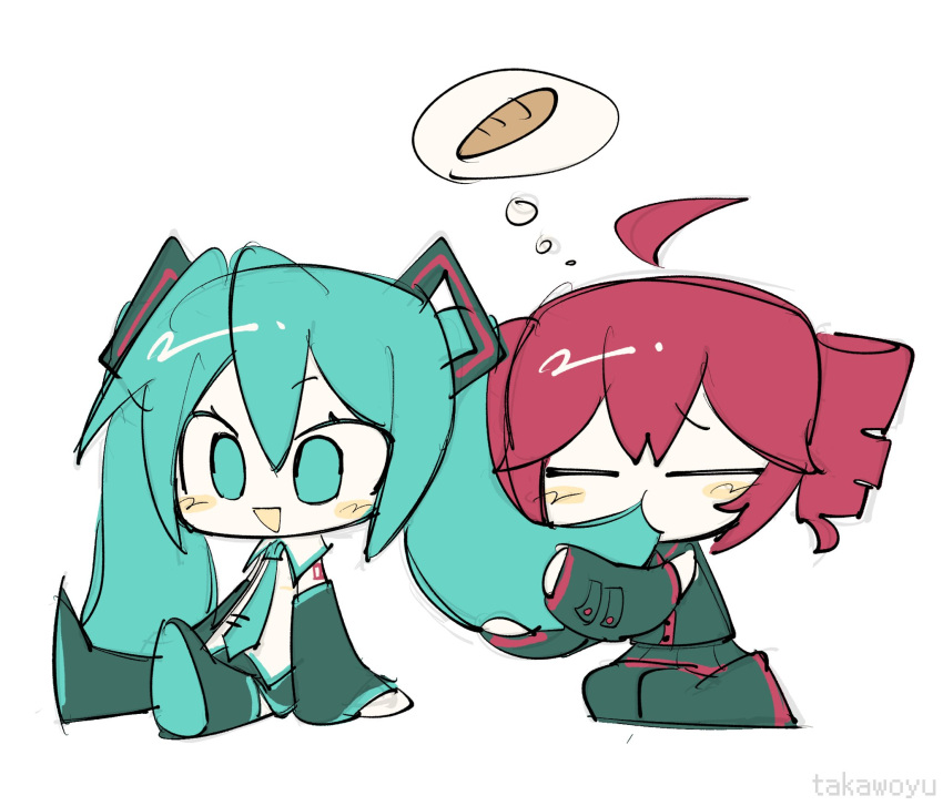 Safebooru - 2girls ahoge baguette black shirt black sleeves black ...