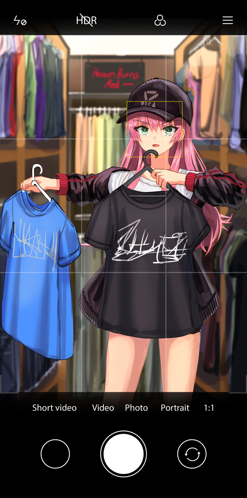 Safebooru - 1girl 96mako absurdres aikawa megumi baseball cap black jacket clothes hanger ...