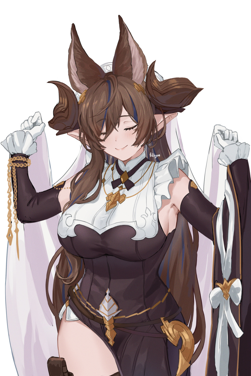 Safebooru - 1girl absurdres animal ears blush breasts brown hair closed eyes detached sleeves ...