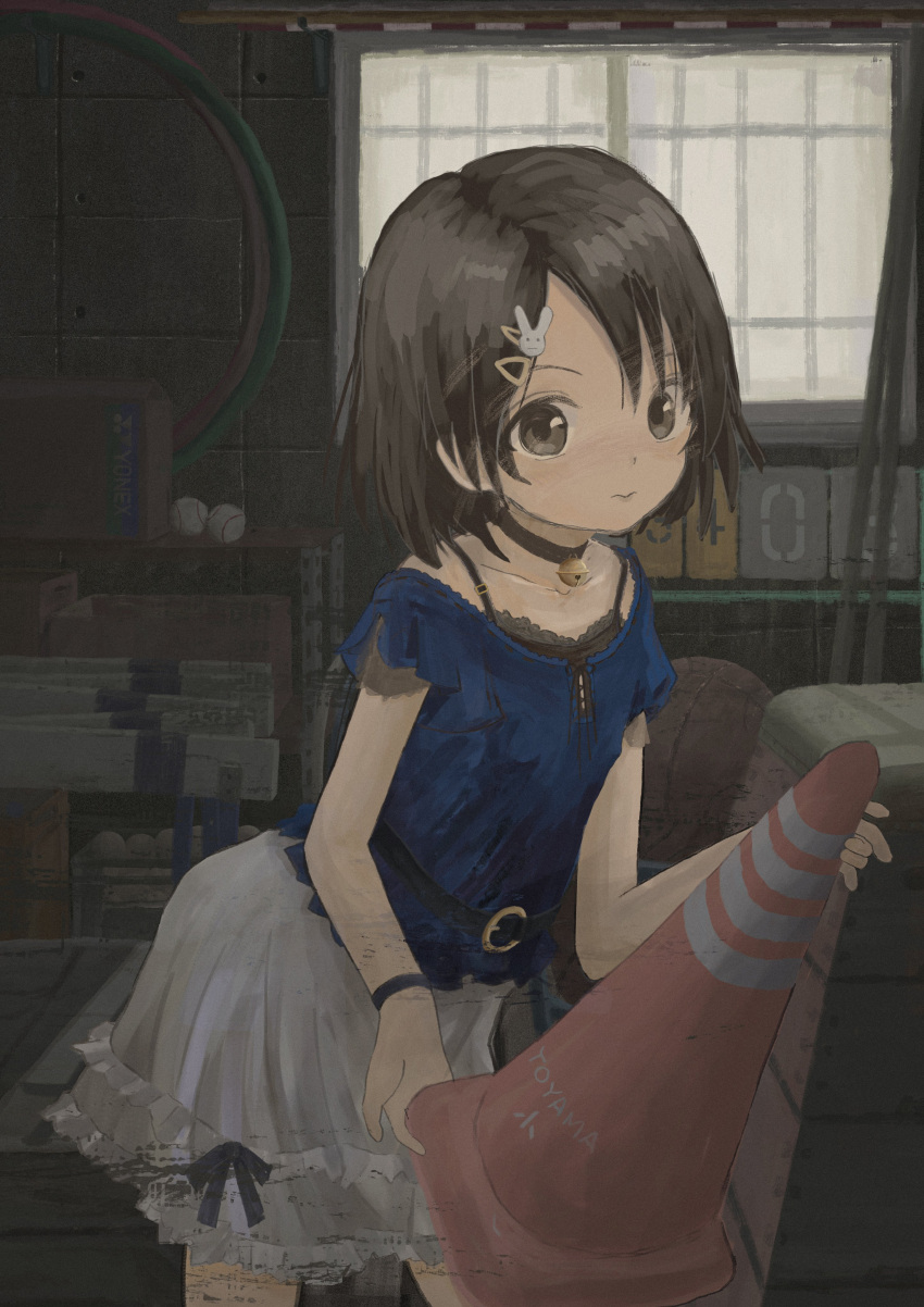 Safebooru - 1girl absurdres ball baseball (object) bell black choker black hair blue shirt ...