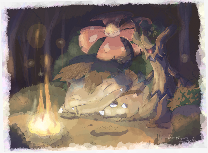 Safebooru - border campfire claws closed eyes commentary english ...